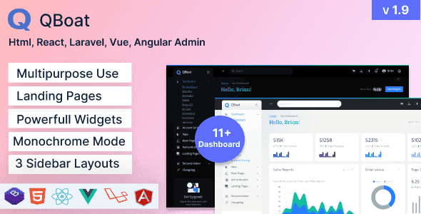 Qboat - Bootstrap Responsive Admin Dashboard Template with Angular Vue React Laravel Starter Kit ...